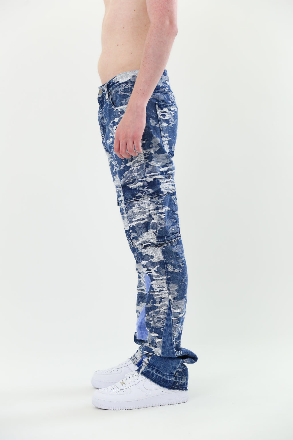 BLUE CARGO JACQUARD MID-RISE STACKED JEANS – Armor Jeans