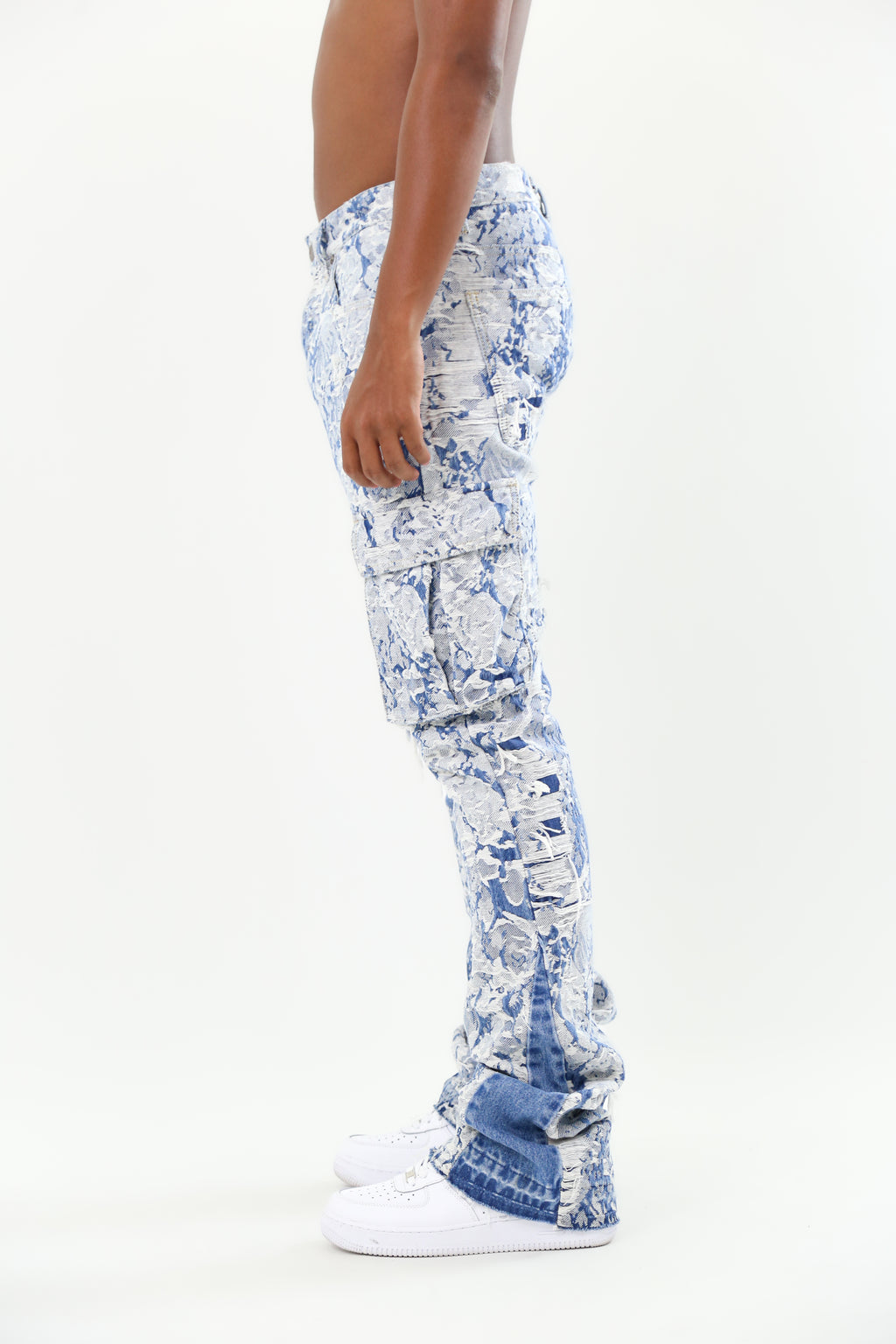 JACQUARD MID-RISE CARGO STACKED JEANS – Armor Jeans